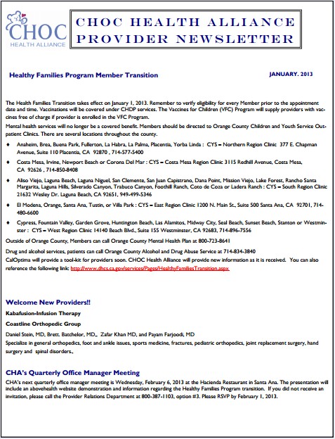 Provider Newsletters - CHOC Health Alliance